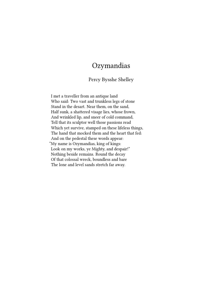 Ozymandias Percy Bysshe Shelley
