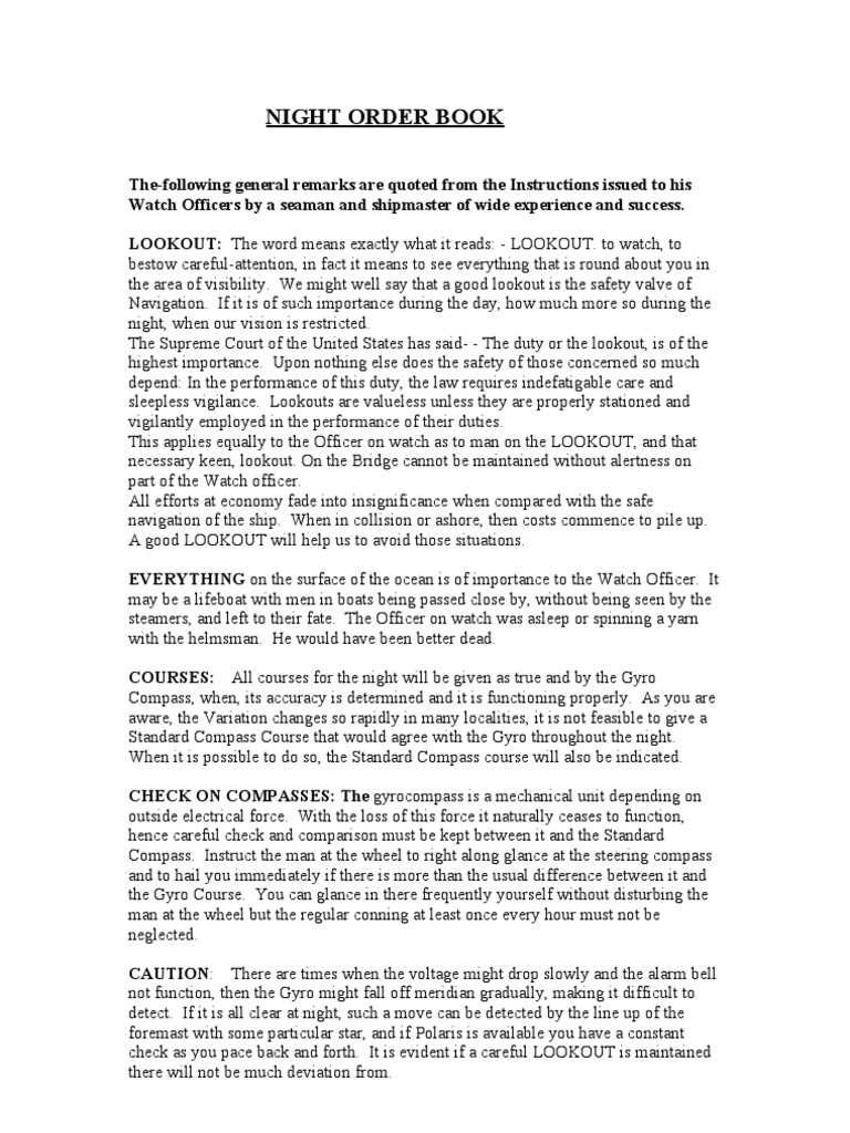 Master's Night Orders | PDF | Compass | Water Transport
