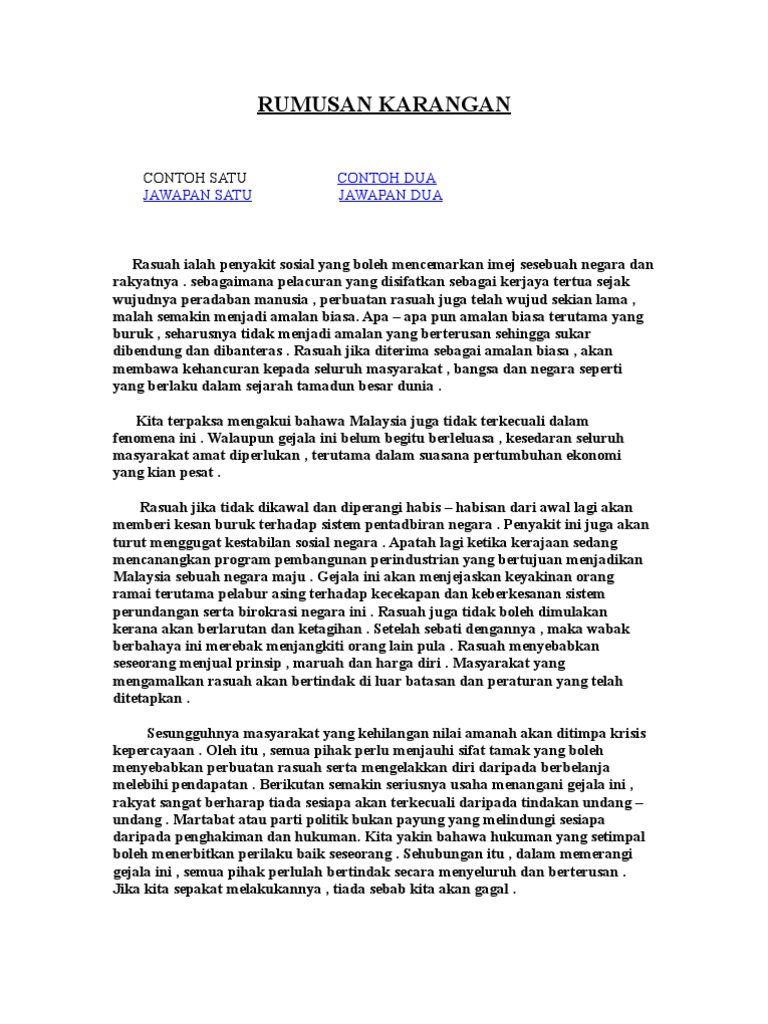 RUMUSAN KARANGAN Vandalism Dan Rasuah