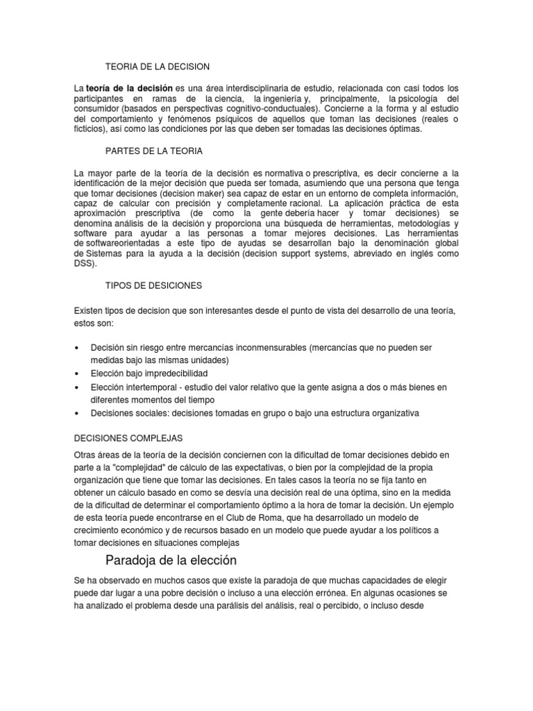 Teoria de La Decision | PDF | Teoría de decisiones | Epistemología