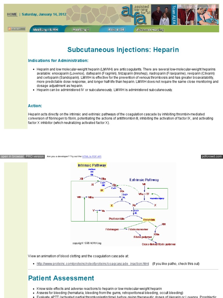 Subcutaneous Injections - Heparin | PDF | Coagulation | Dose (Biochemistry)