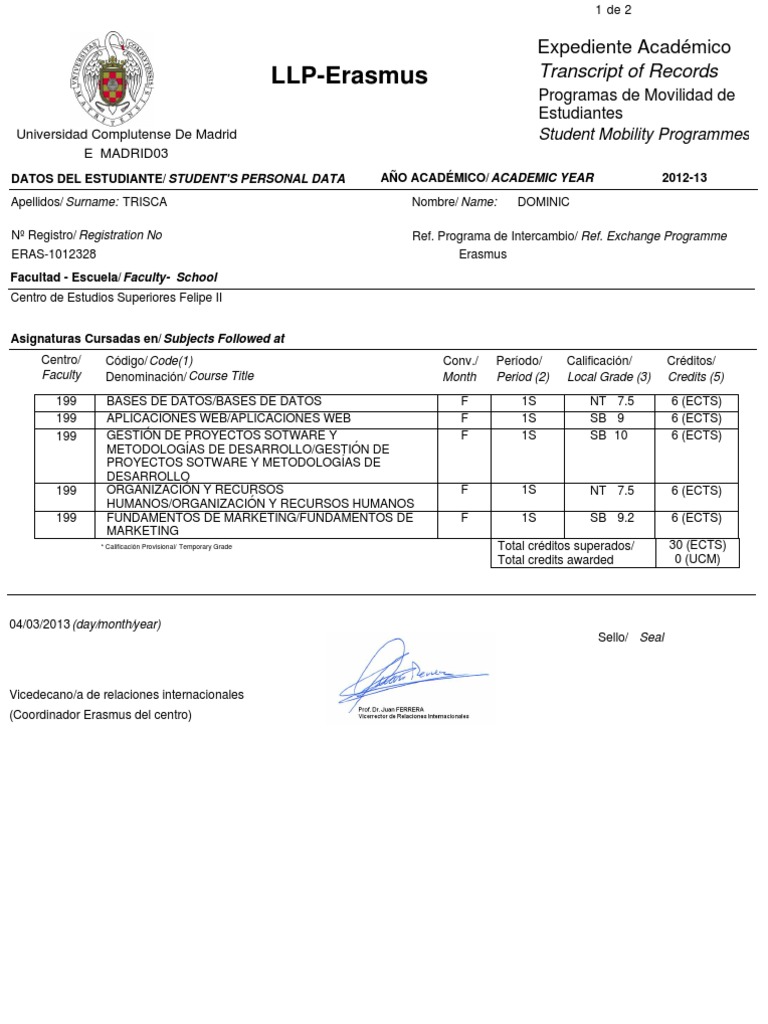 Ucm Transcript Dominic Trisca | PDF