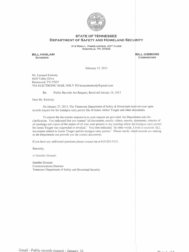 Yeager's Handgun Permit Suspension Notice | PDF | Tennessee | Handgun