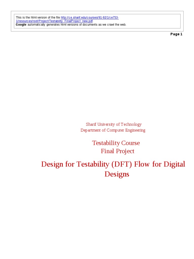 Design For Testability (DFT) Flow For Digital Designs: Testability ...