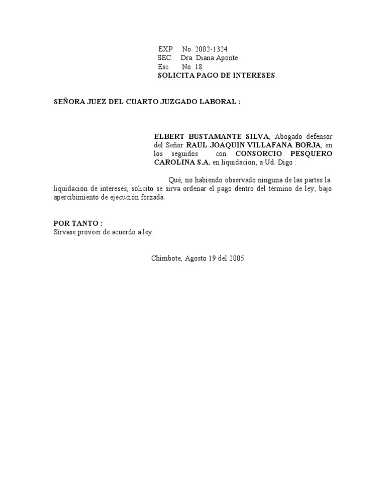 Solicito Pago de Intereses | PDF | Derecho