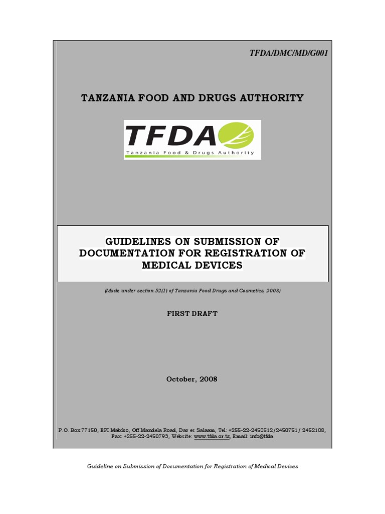 TFDA Guideline For Registration of Medical Devices - MORO Final | PDF | Medical Device ...