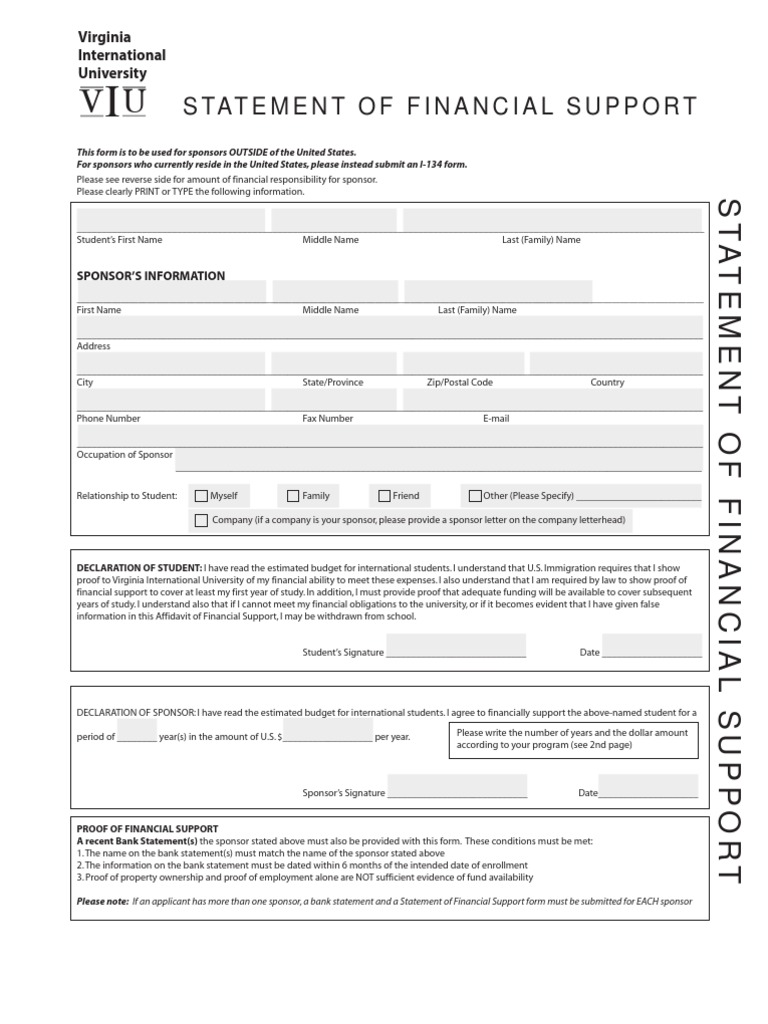 Statement of Financial Support | PDF | English As A Second Or Foreign ...