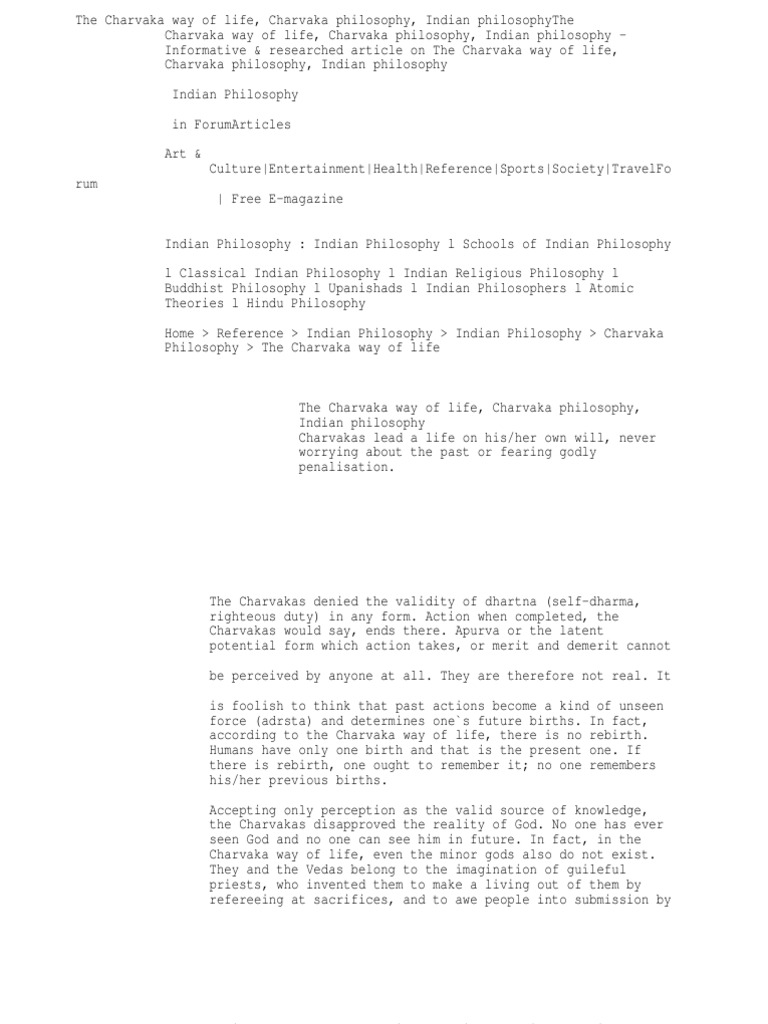 The Charvaka Way of Life, Charvaka Philosophy, Indian Philosophy ...