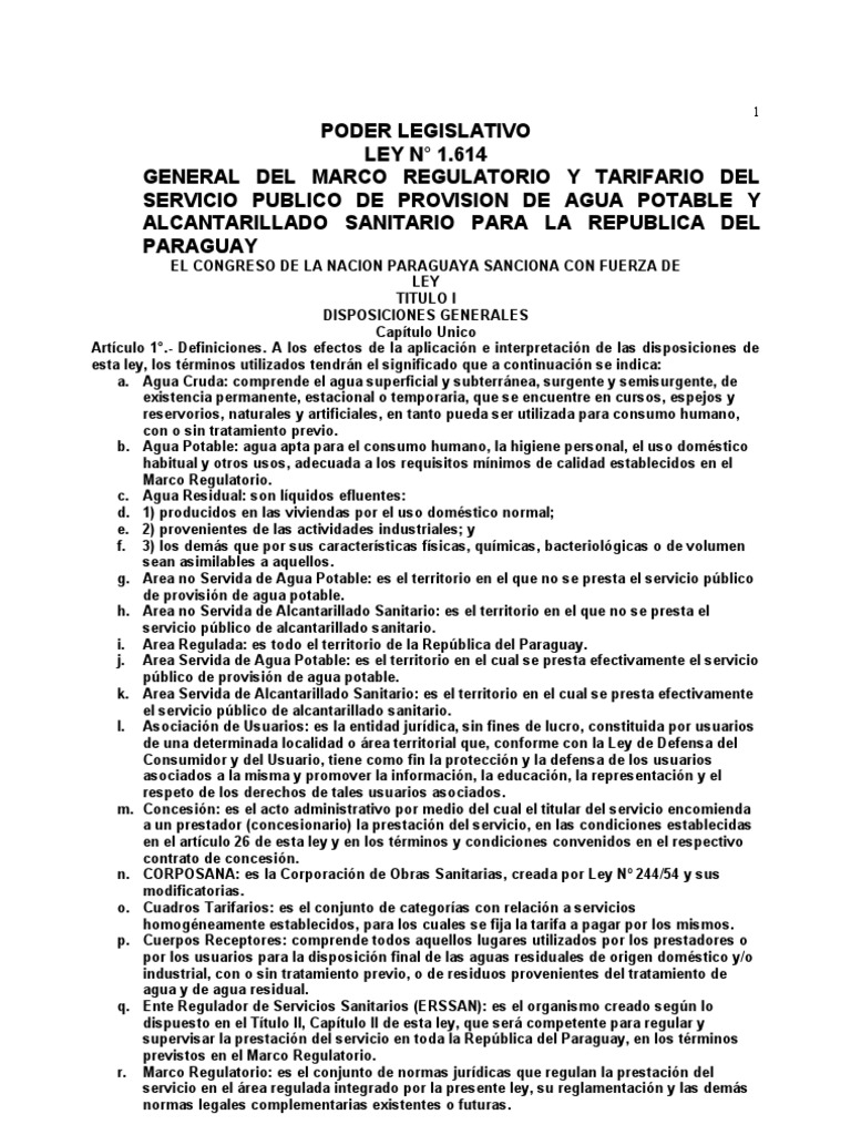 Ley 1614 Del 2000 Marco Regulatorio y Tarifario de Servicio | Descargar ...