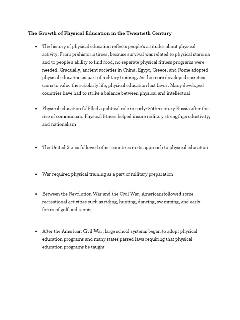 The Growth of Physical Education | PDF