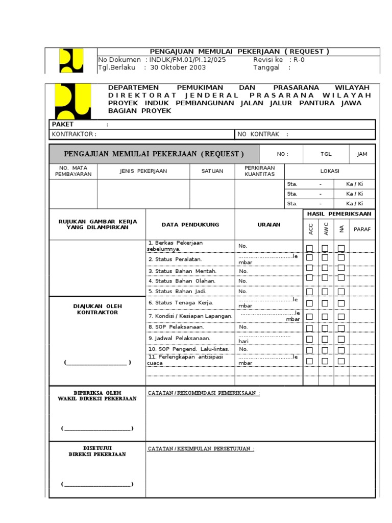 Form. Pengajuan Memulai Pekerjaan (Request) | PDF | Sains & Matematika ...
