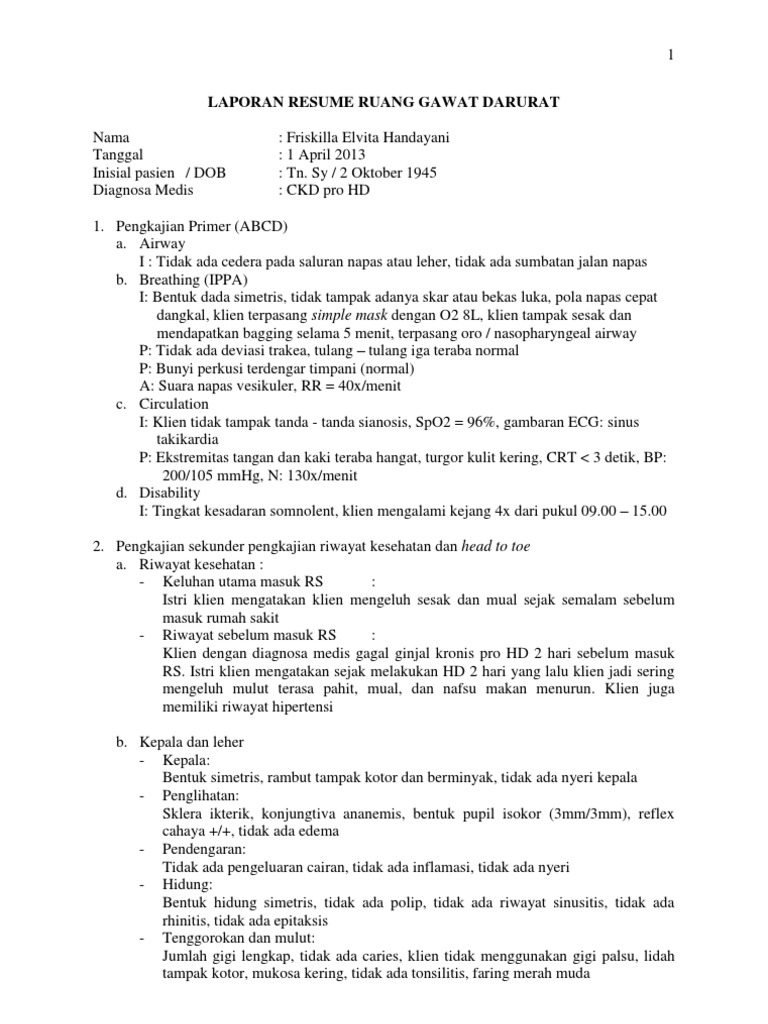 Laporan Resume Ruang Gawat Darurat | PDF