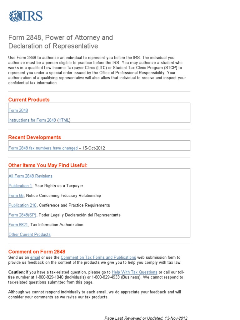 Form 2848, Power of Attorney and Declaration of Representative | PDF