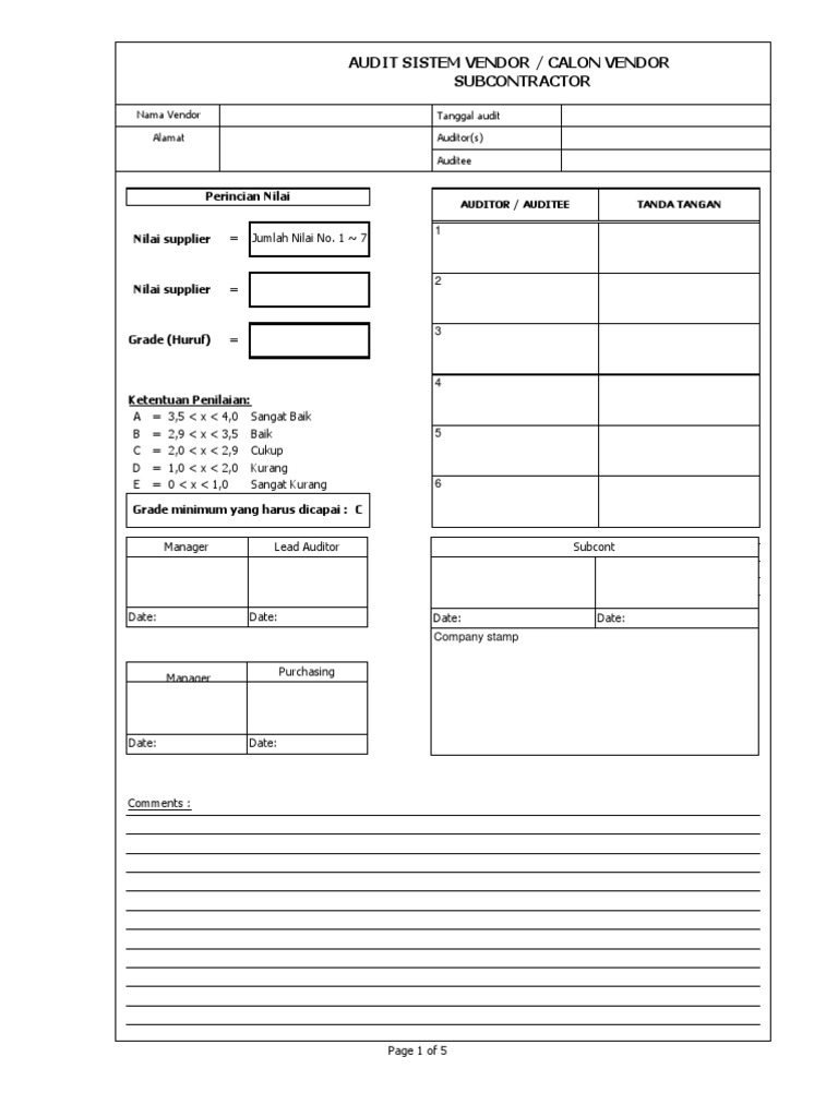 Contoh Form Audit Supplier | PDF