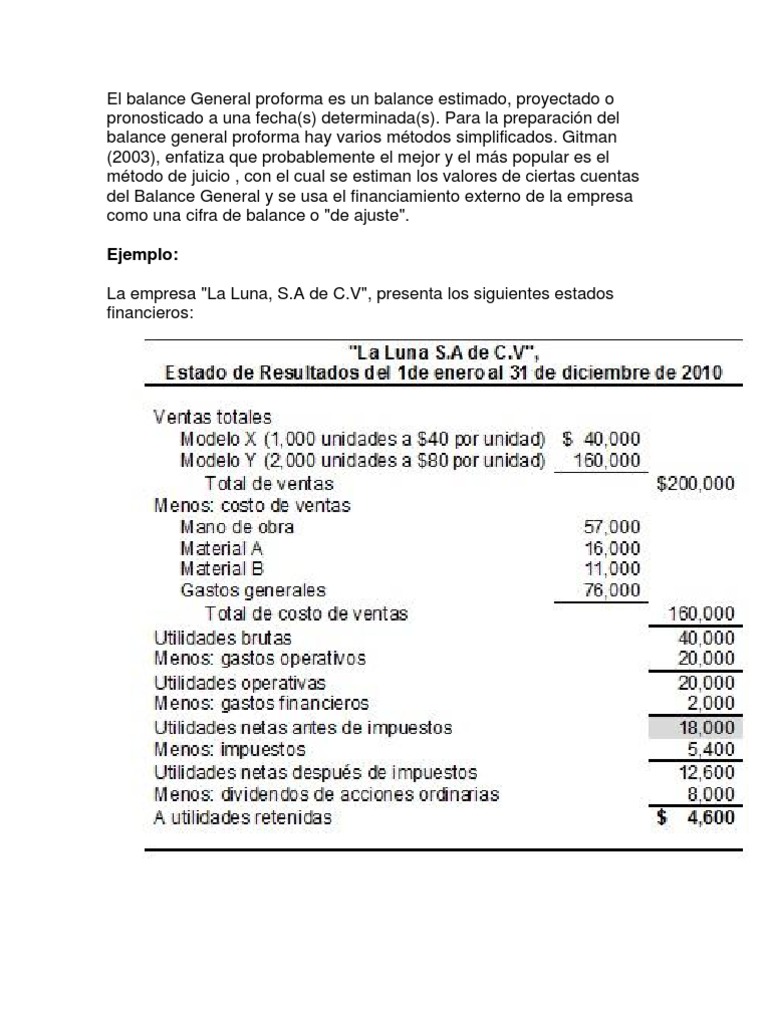 El Balance General Proforma Es Un Balance Estimado | Estado de ...
