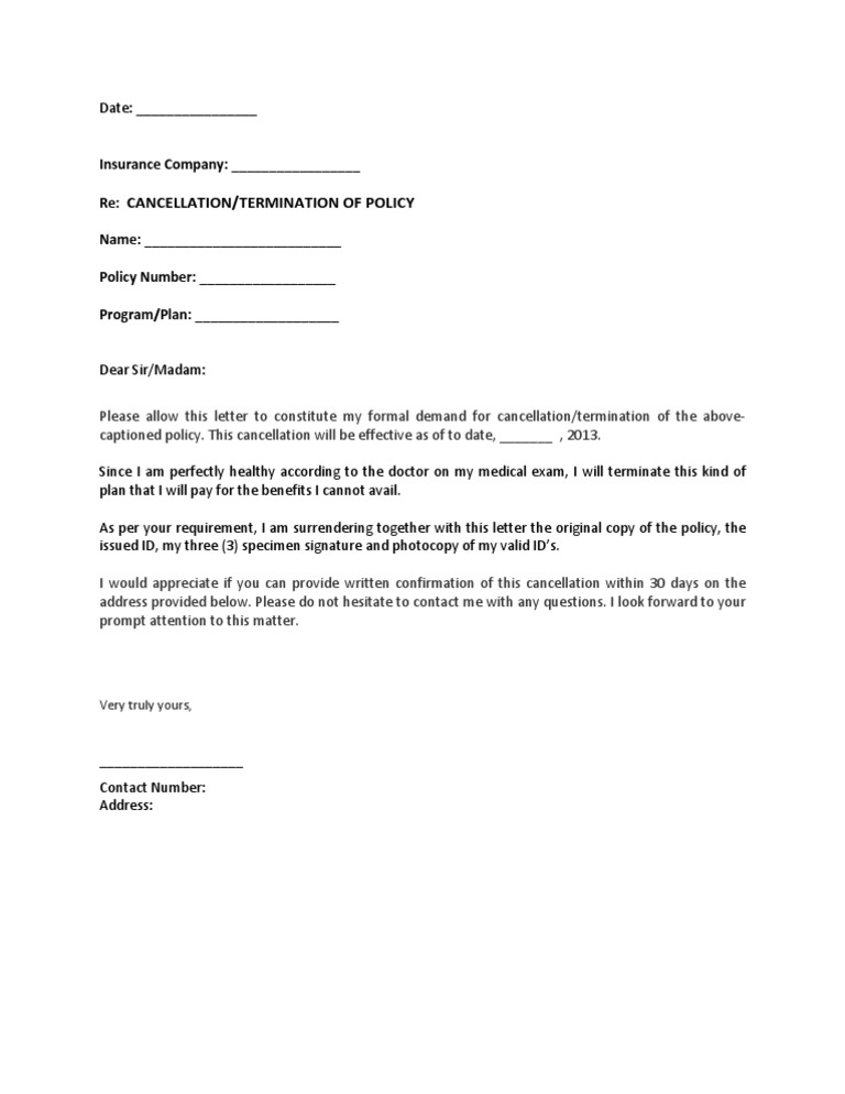Health Insurance Policy Termination Letter | PDF | Career & Growth