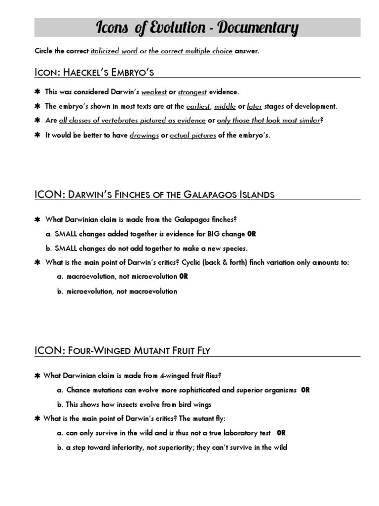 Icons of Evolution Worksheet | PDF | Charles Darwin | Evolution