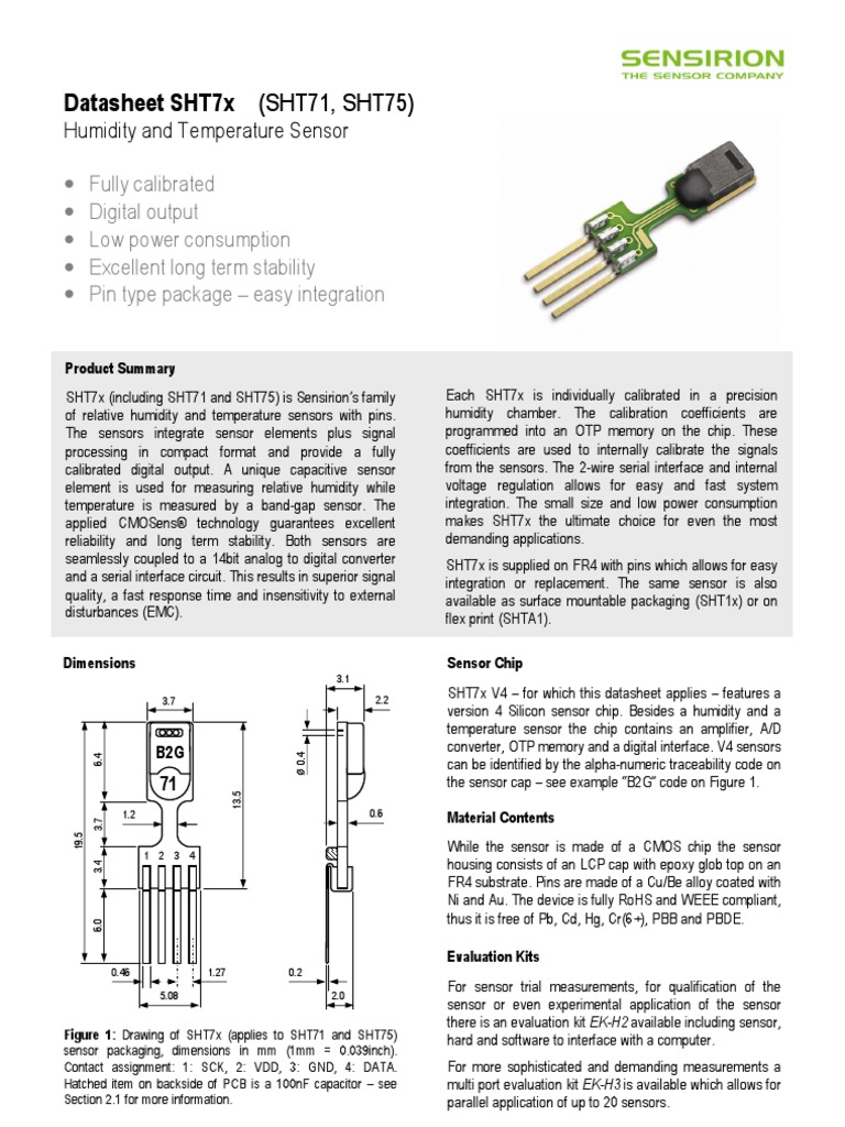 Datasheet Humidity Sensor SHT7x | Transmission Control Protocol ...