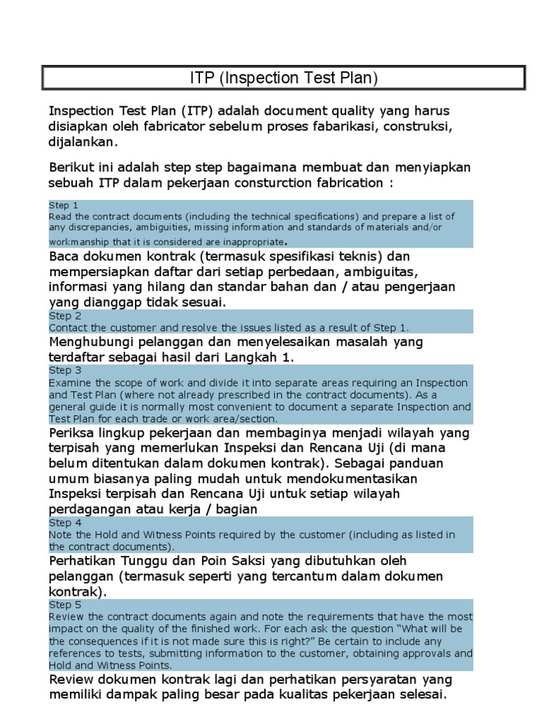 Panduan Penyusunan ITP Proyek Konstruksi | PDF