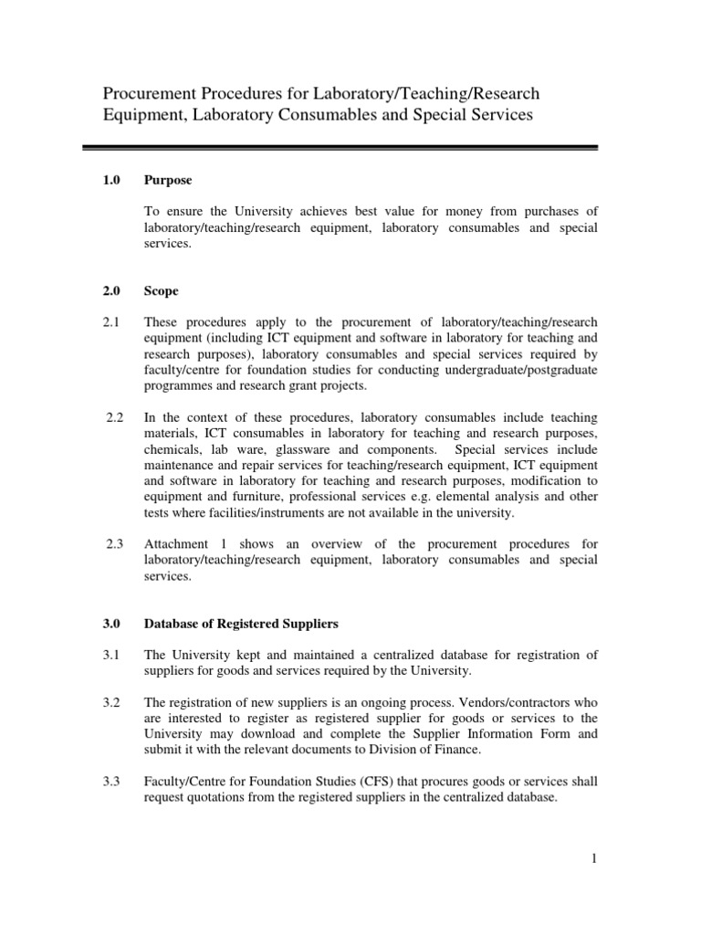 Procurement Procedures For Lab Equpment 2010 | PDF | Procurement ...