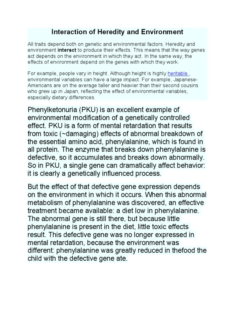 Interaction of Heredity and Environment | PDF | Nature Versus Nurture ...