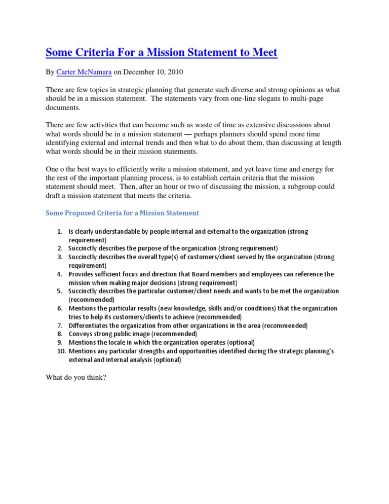 Essential Criteria for Effective Mission Statements | PDF | Business