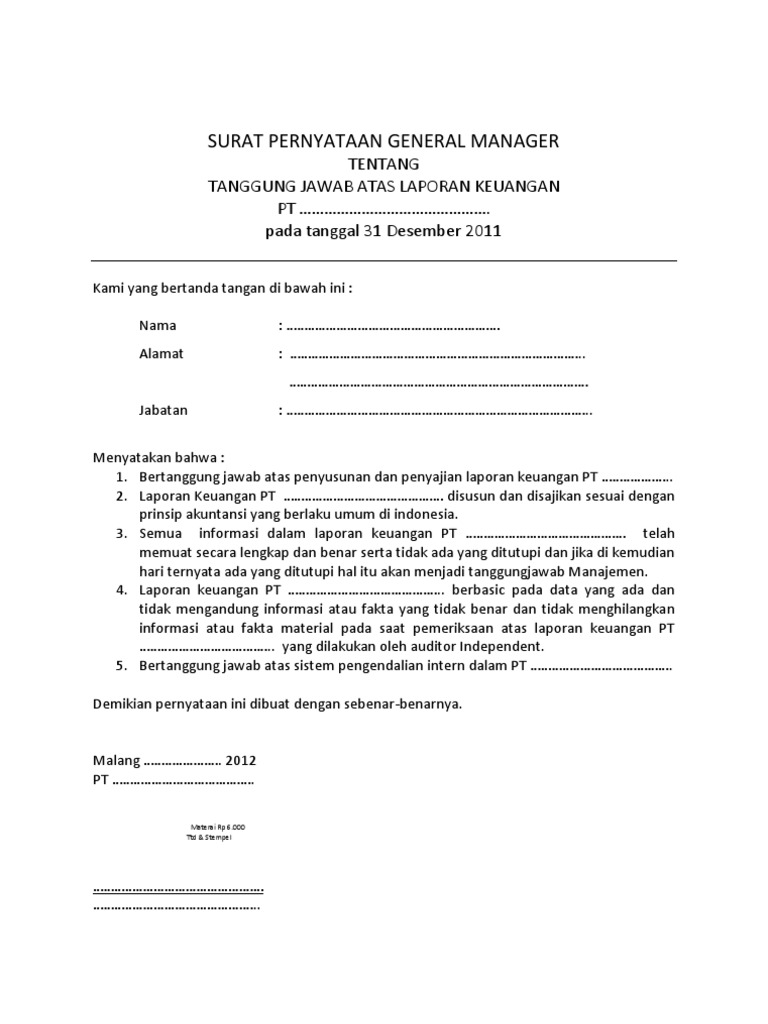 Surat Pernyataan Manajemen | PDF