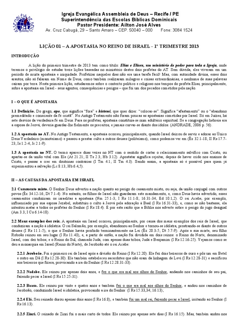 1 - A Apostasia No Reino de Israel | PDF | Elias | Apostasia