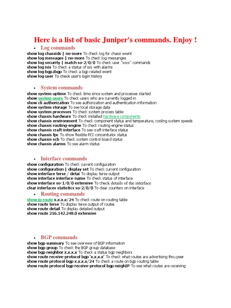 Cli Ist Of Basic Junipers Commands Multiprotocol Label Switching Internet Protocols 
