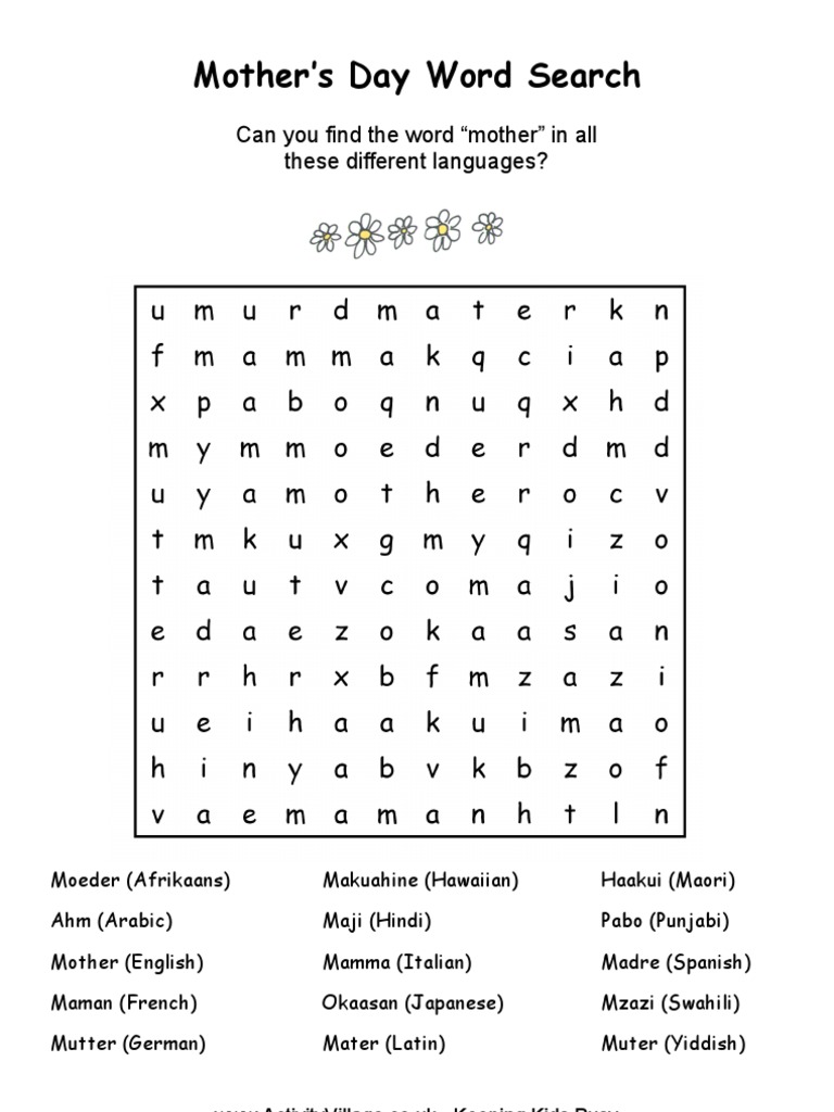 Mother's Day Word Search in Languages | PDF