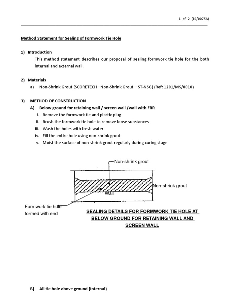 Sealing Formwork Tie Bolt Hole r2 | PDF | Science & Mathematics
