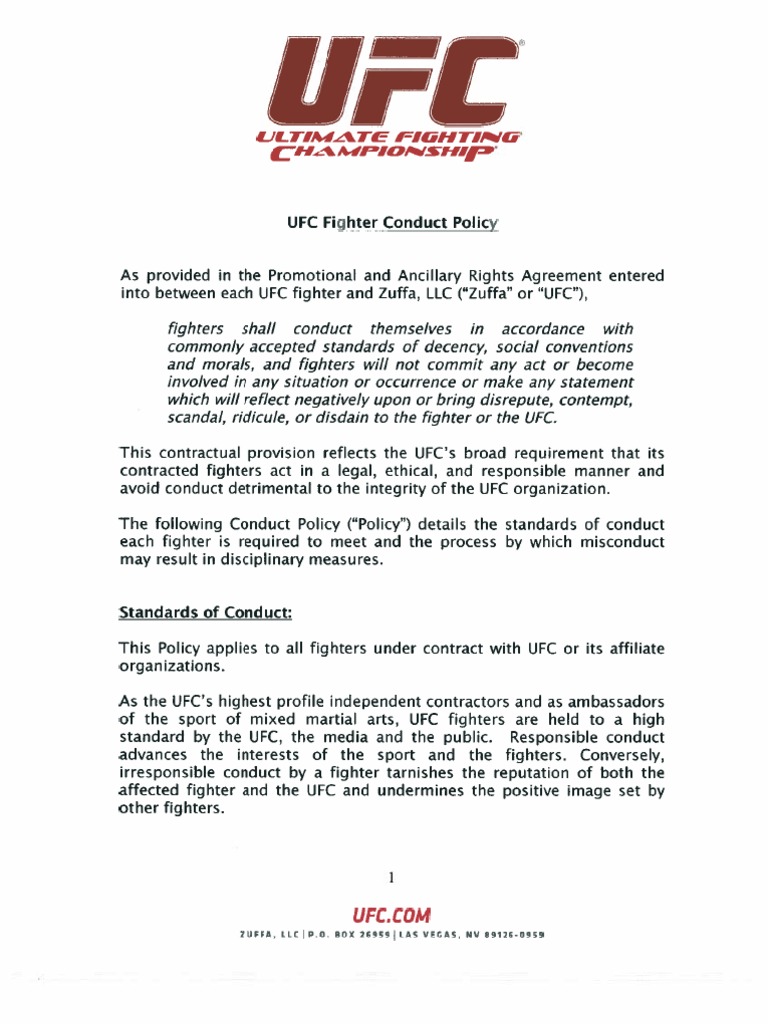 Ufc Fighter Code of Conduct | PDF