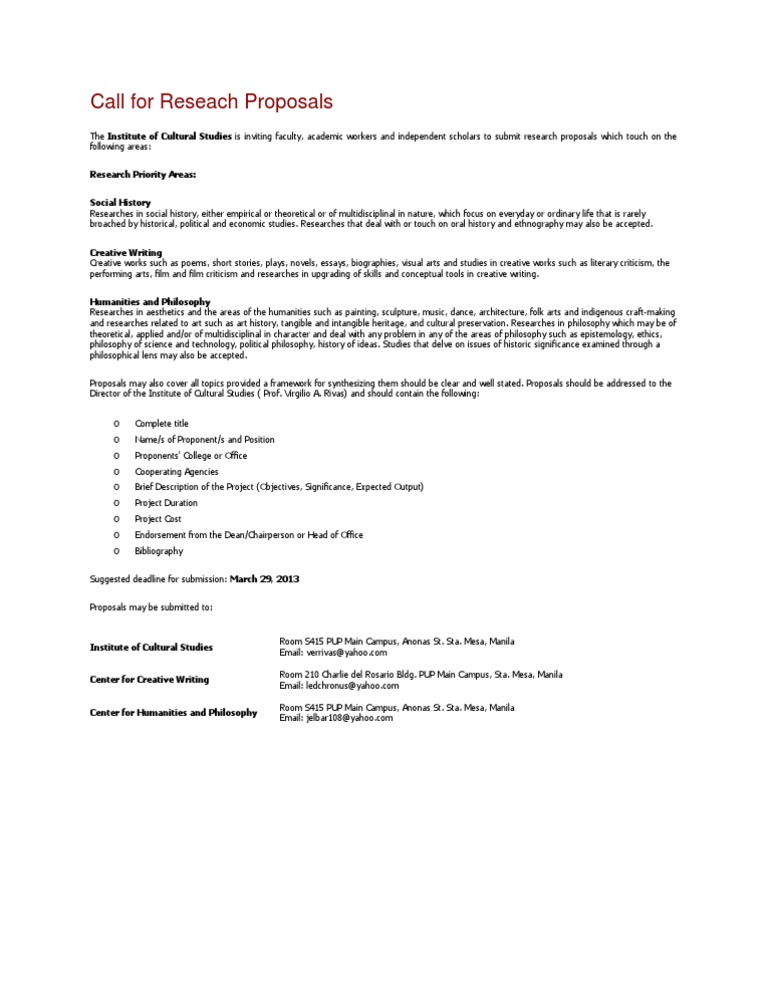 Call for Research Proposals in Culture | PDF | Humanities | Cultural ...