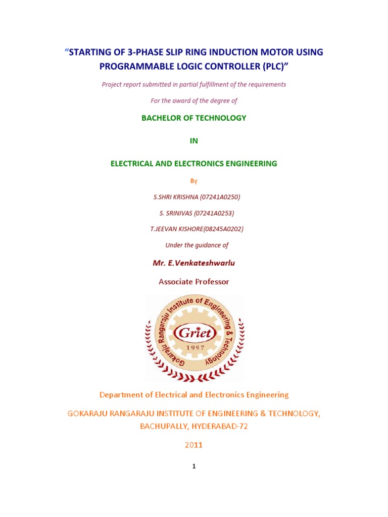 Starting of Induction Motor Using PLC | PDF | Electric Motor ...