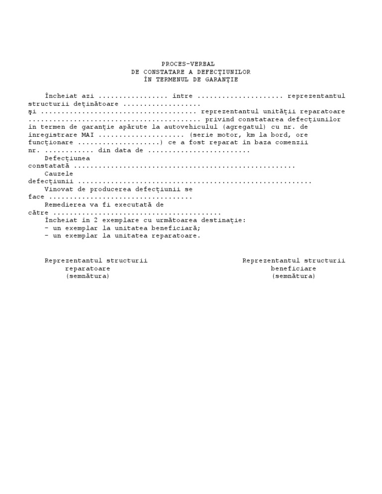 Proces Verbal Constatare A Defectiunilor in Termenul de Garantie | PDF