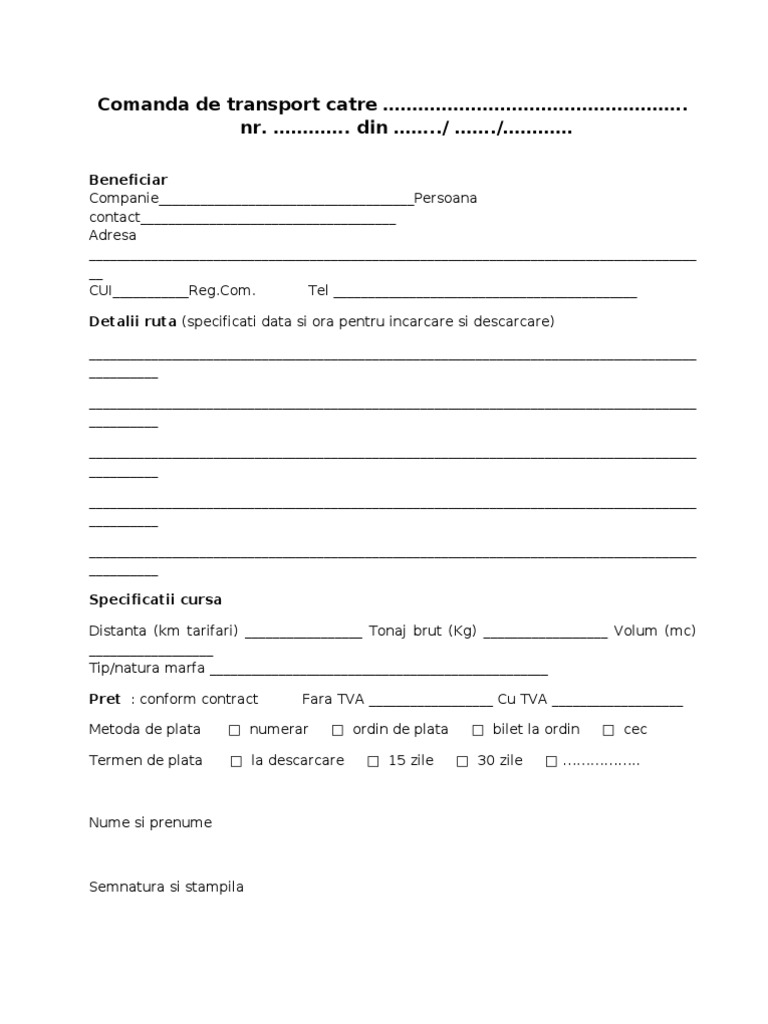 Model Comanda Transport | PDF