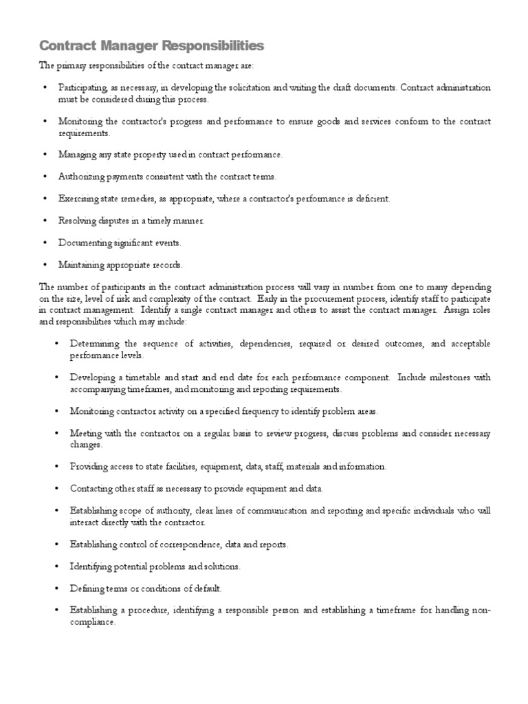 Contract Manager Responsibilities | PDF | Contractual Term | Evaluation