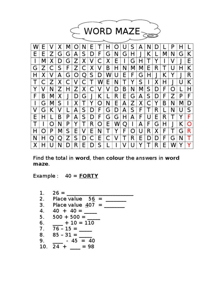 Word Maze: F O R T Y | PDF