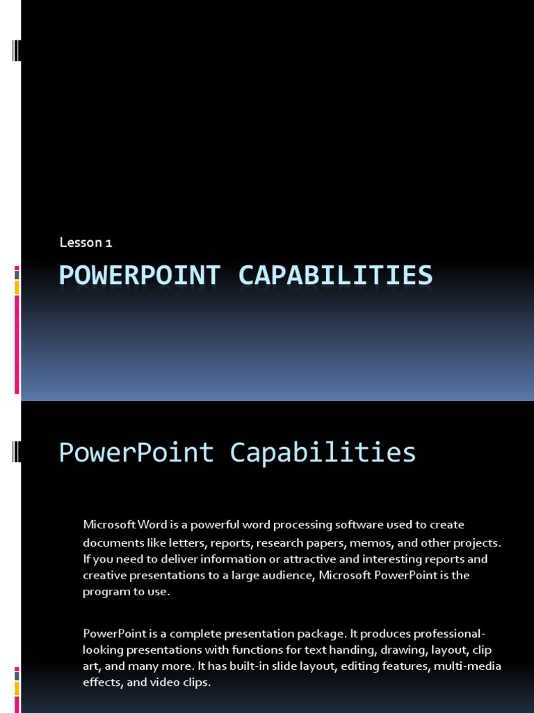 Powerpoint Capabilities | PDF | Microsoft Power Point | Page Layout