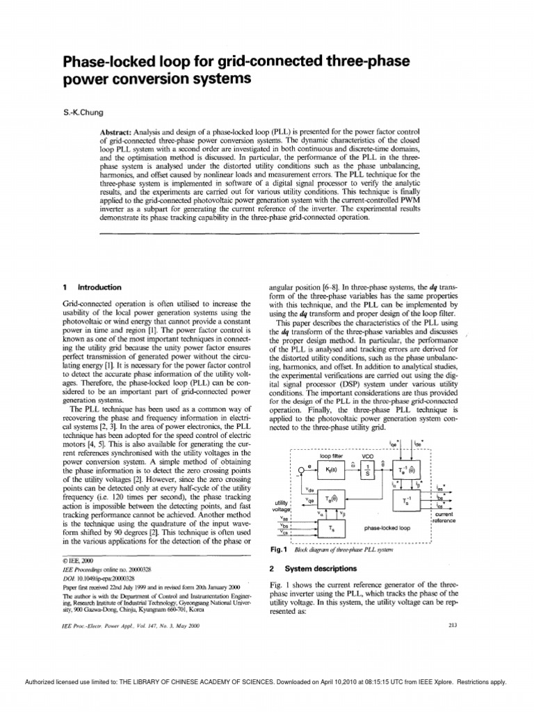 PLL For Grid-Connected Three Phase Power Conversision | Download Free ...
