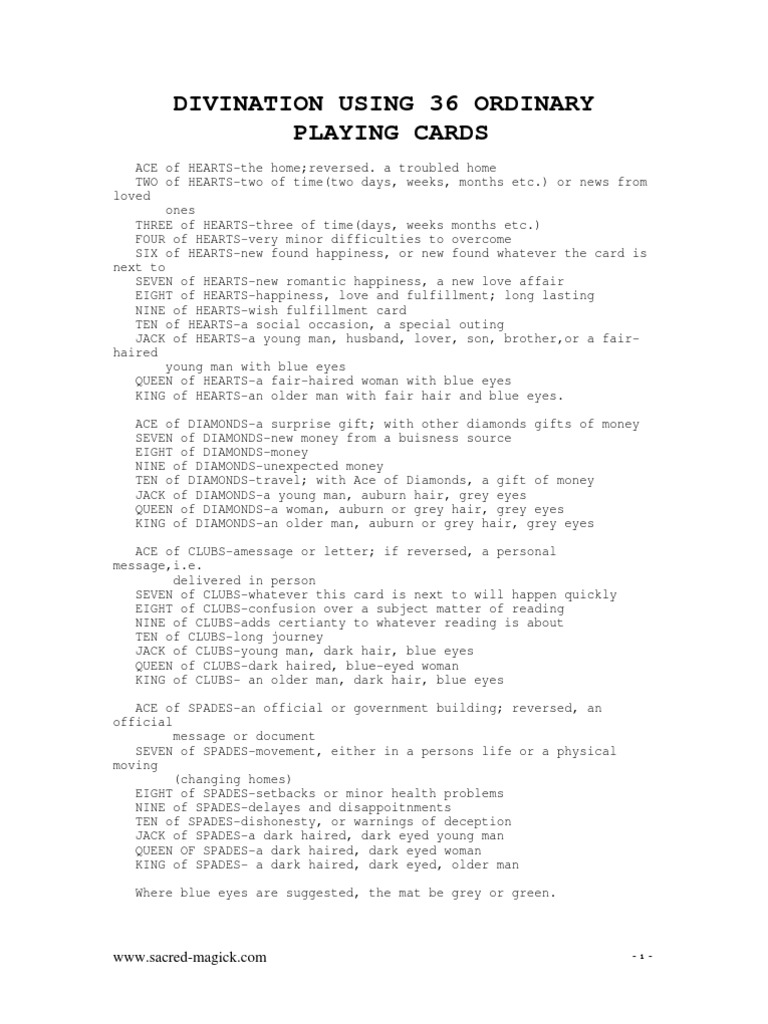 Divination Using 36 Ordinary Playing Cards | PDF | Playing Cards ...