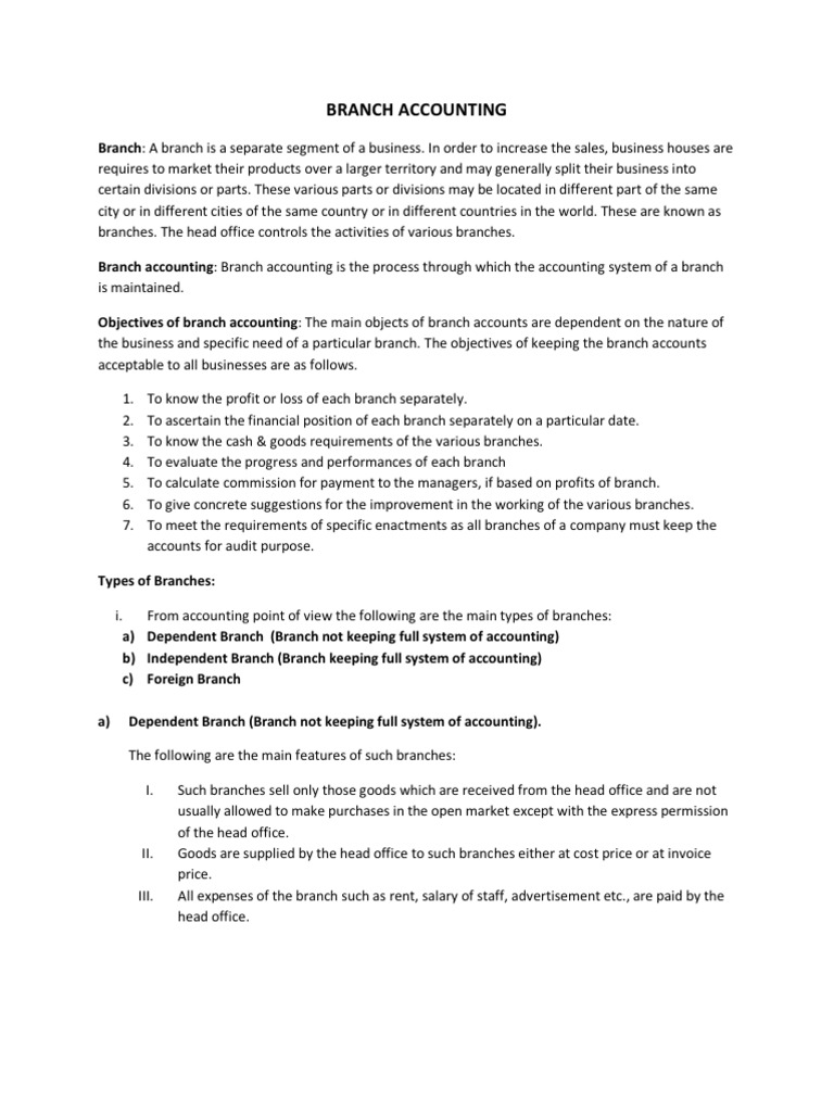 Objectives of Branch Accounting | PDF | Finance & Money Management