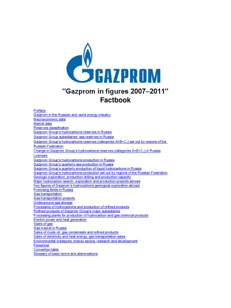 Gazprom's 2007-2011 Factbook | PDF | Natural Gas | Joint Stock Company