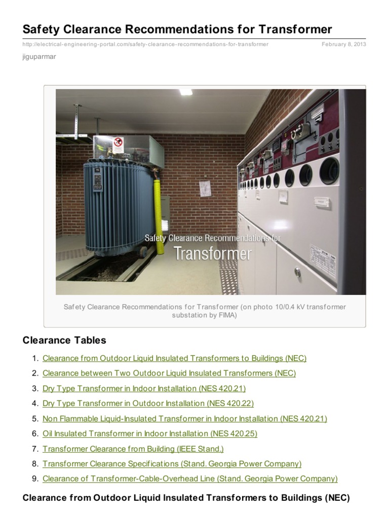 Safety Clearance Recommendations For Transformer | PDF | Transformer ...