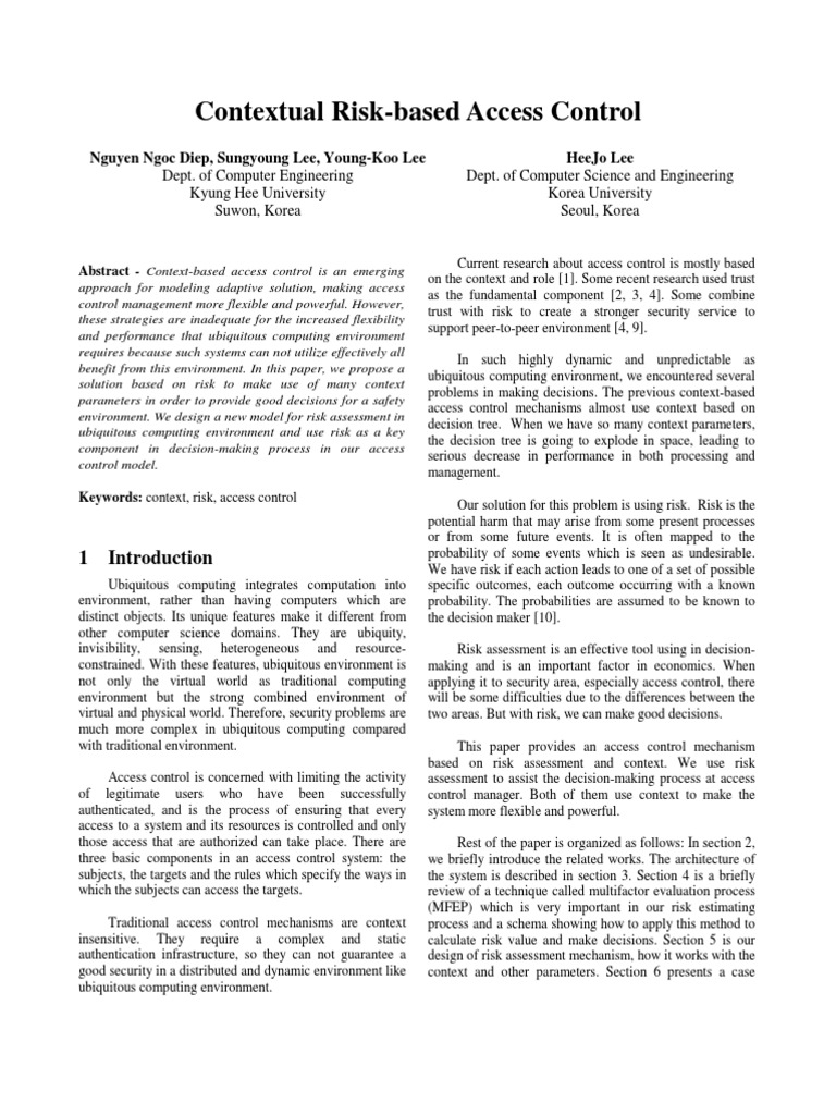 Contextual Risk-Based Access Control | Download Free PDF | Risk | Risk ...