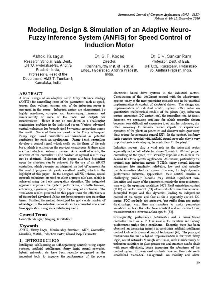 Modeling, Design & Simulation of An Adaptive Neuro-Fuzzy Inference ...