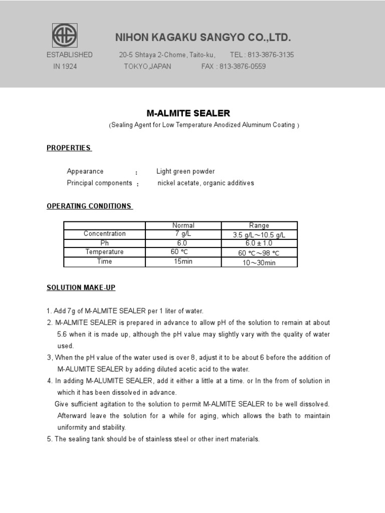 M-Almite Sealer (E) | PDF | Corrosion | Ph