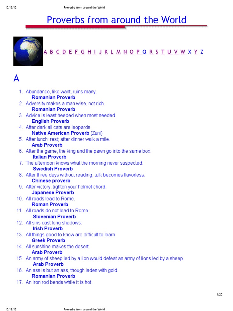 Proverbs From Around The World | PDF | Proverb | Languages