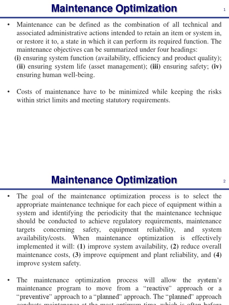Maintenance Optimisation | PDF | Reliability Engineering | Program ...