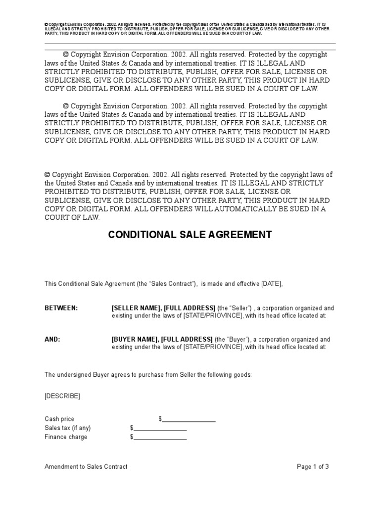 Conditional Sale Agreement | PDF | Copyright | Credit (Finance)